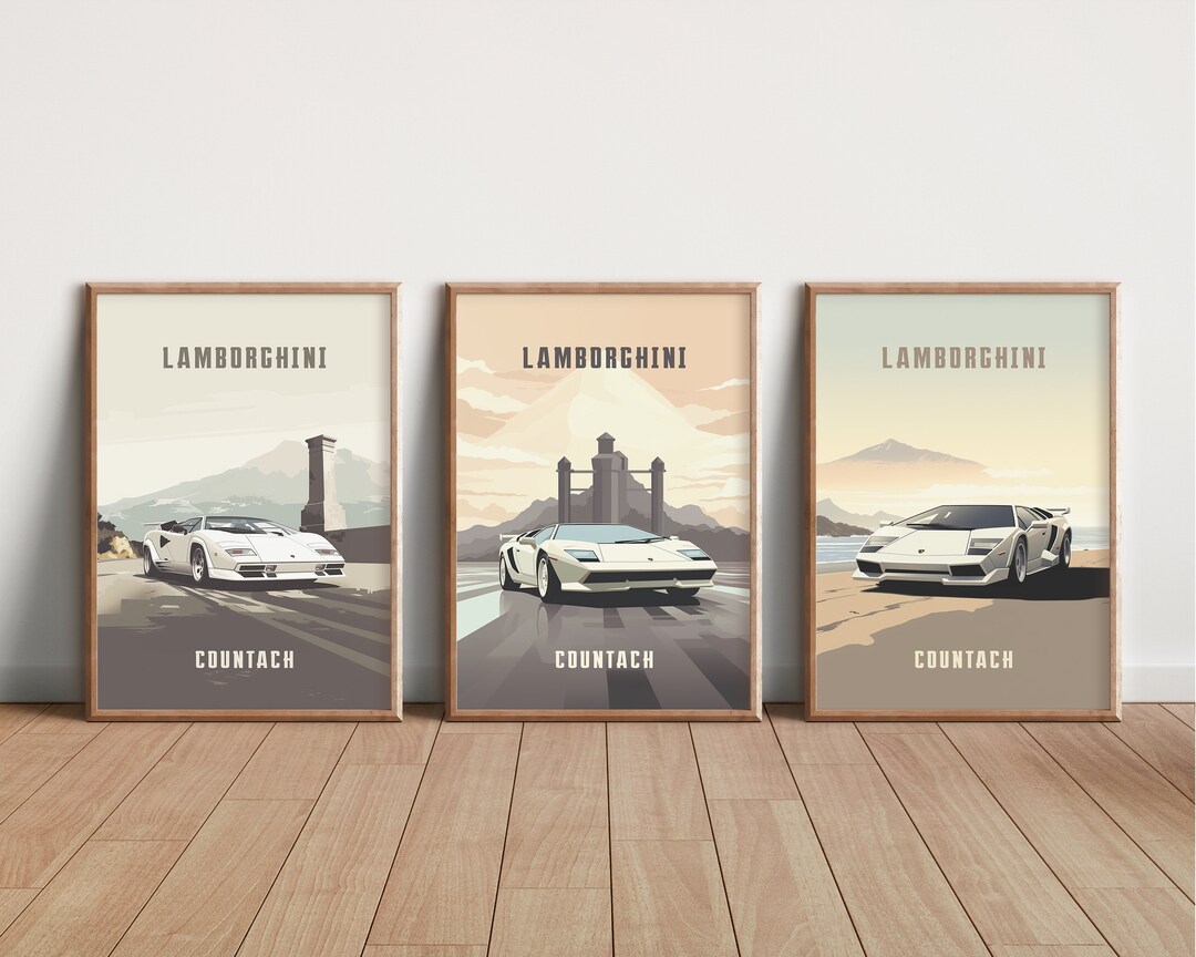 3, Lamborghini Countach Car Prints, Artwork, Car Art, JDM Sports Car ...