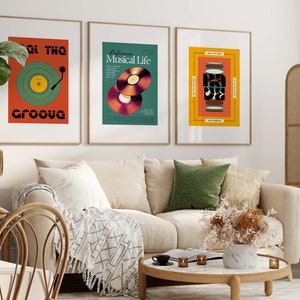 6 Retro Music Poster, Wall Art Print Set, Trendy 80s, 90s Music Wall ...