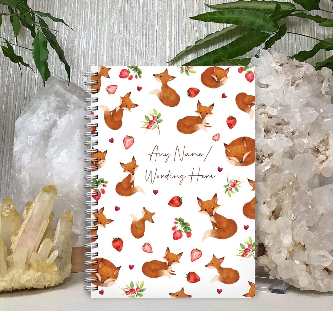 Personalised A5 Fox Notebook: Custom Name Notepad. Strawberry Autumn ...