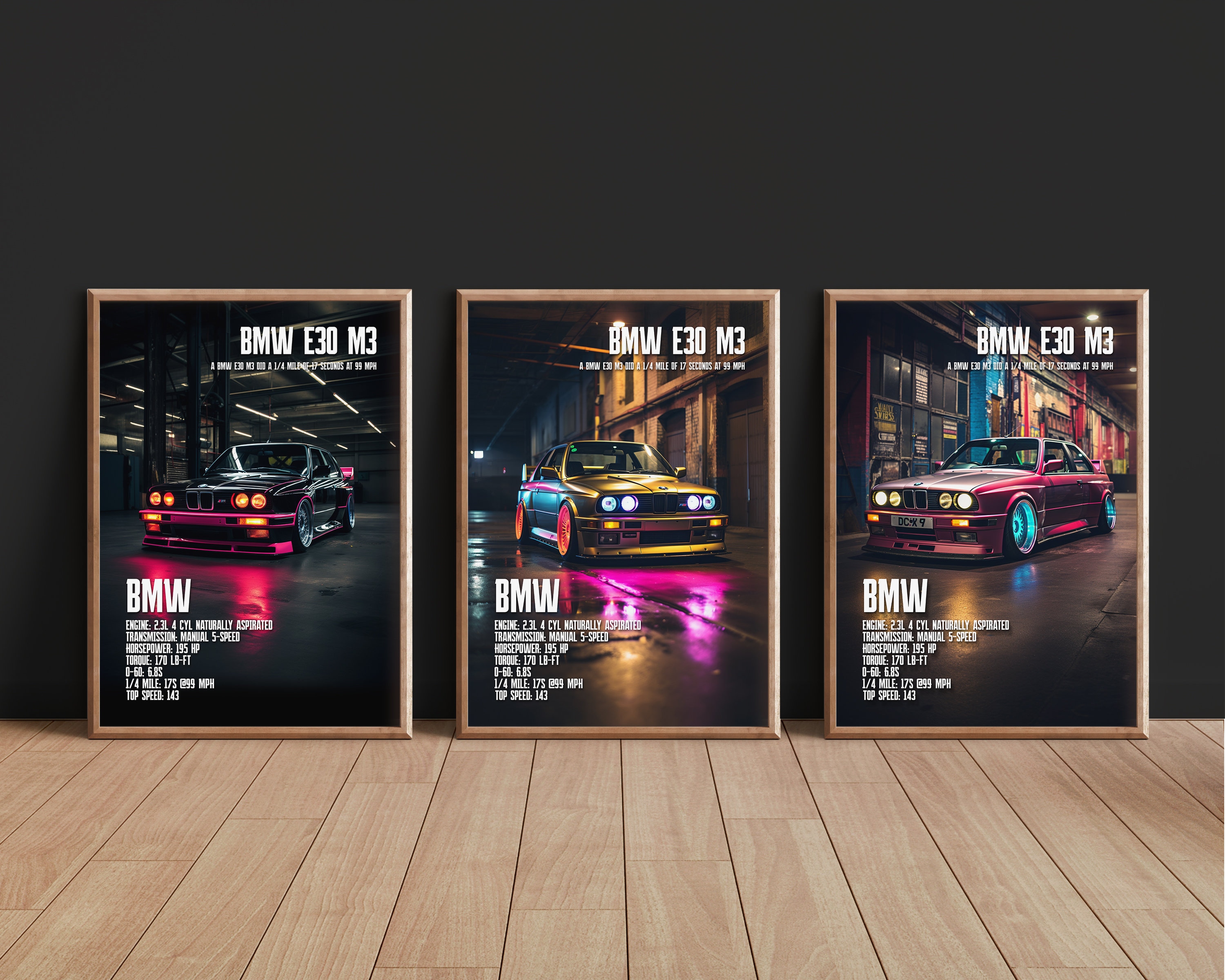 8 BMW E30 M3 Wall Print Neon Artwork Car Art Super Sports - Etsy UK