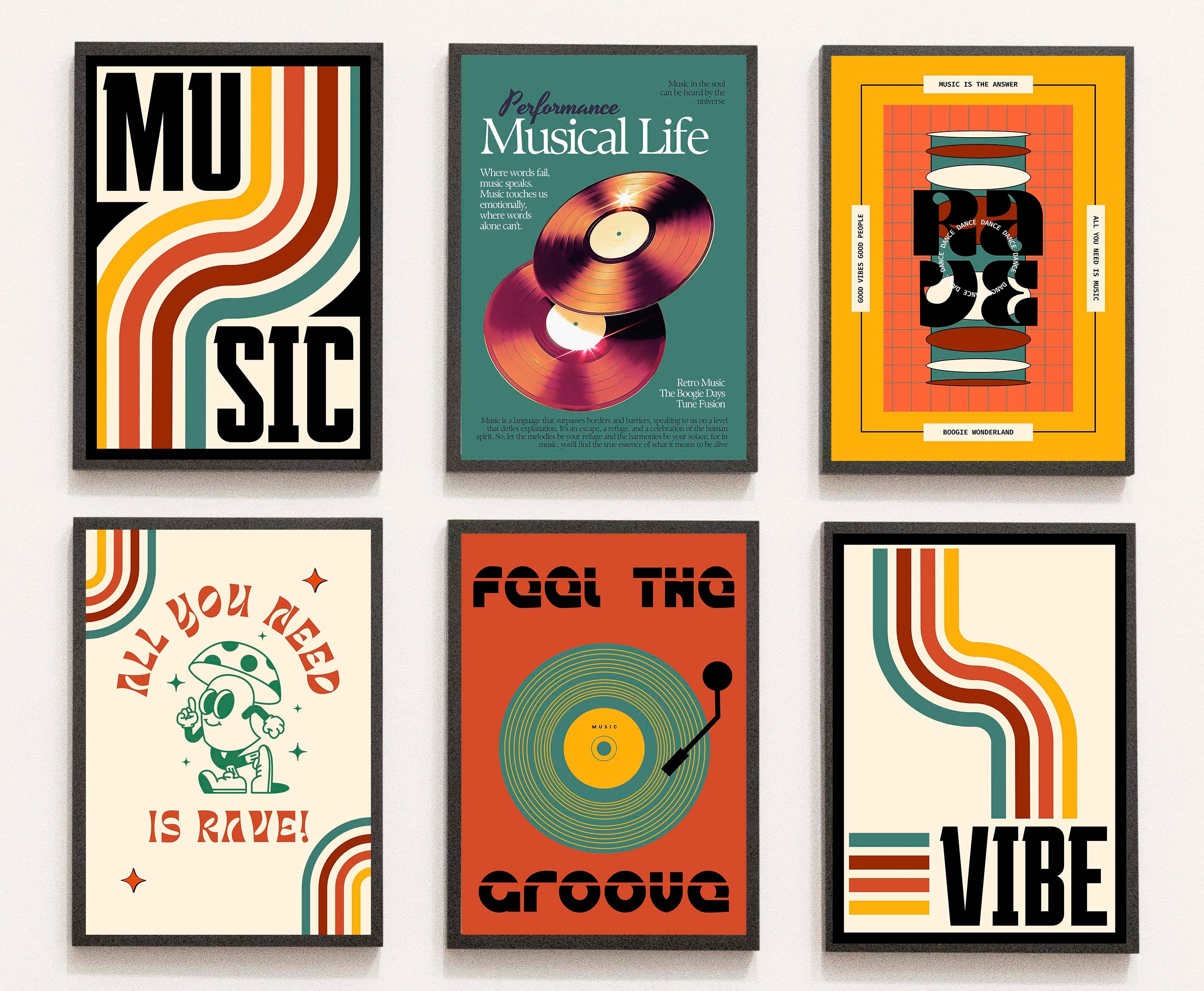 Retro Music Poster Gallery Wall Set of 6: 80s 90s Decor - Etsy UK