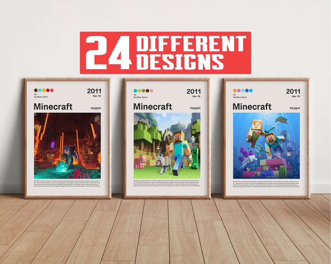 24, Mine Craft Inspired Posters, Gaming Wall Print, Video Games Spec ...