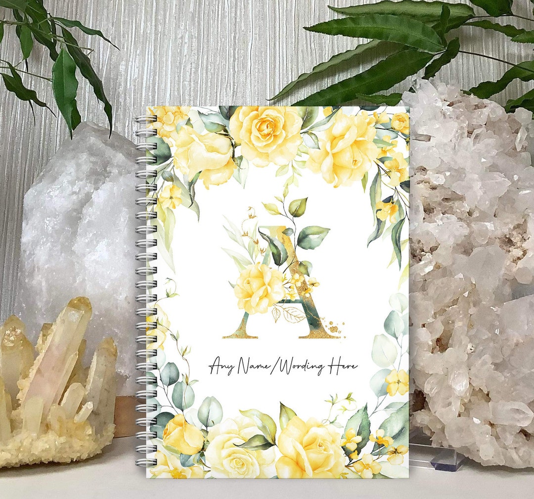 Personalised A5 Notebook Notepad Wirebound Softbacked Yellow Floral ...
