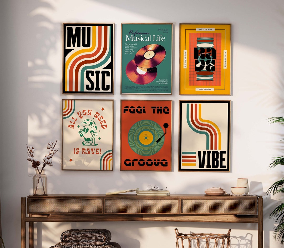 Retro Music Poster Gallery Wall Set of 6: 80s 90s Decor - Etsy