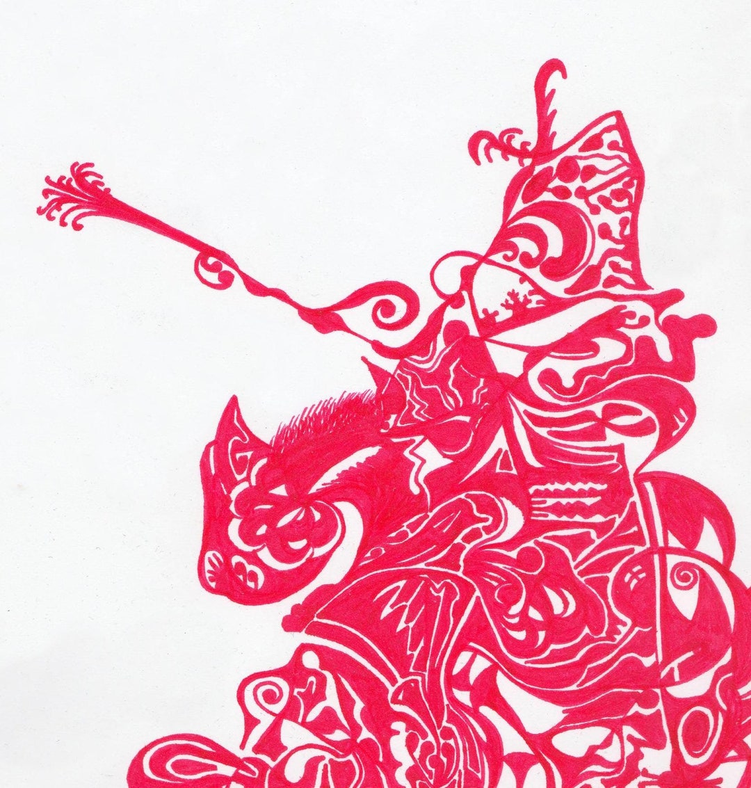 Japanese Samurai Horse Print, Warrior Artwork, Red Ink Art, Asian ...