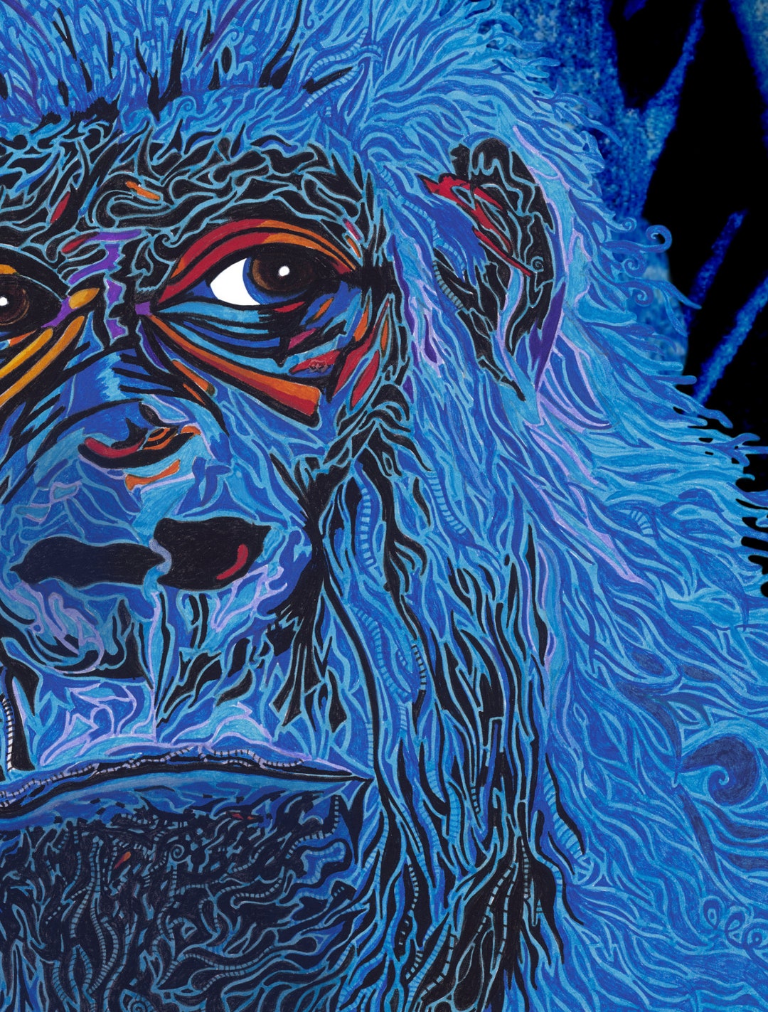 Blue Ape in a Dark Forest at Night Poster Wall Art Print - Etsy