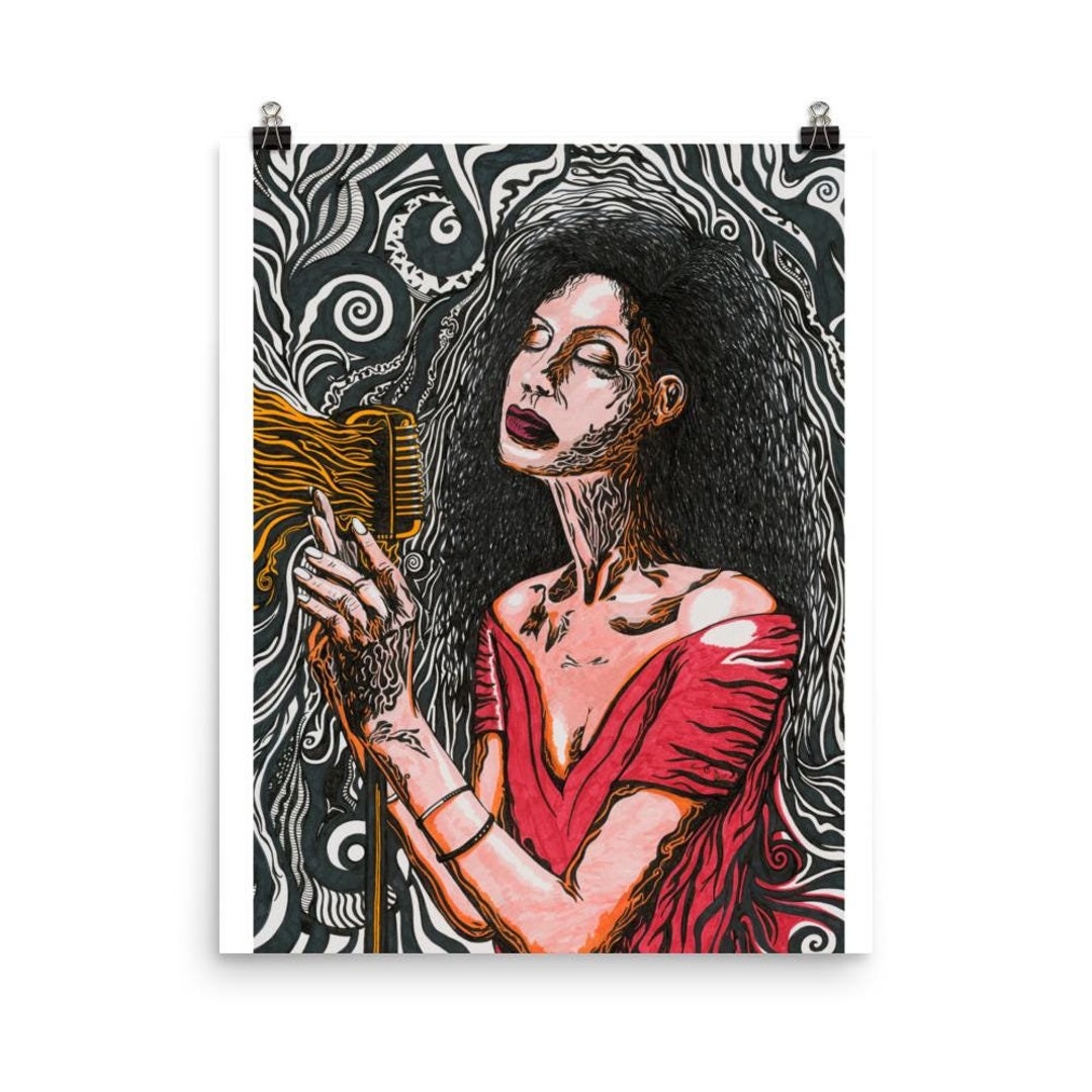 Female Jazz Singer Wall Art, Blues Vocalist Portrait, Woman Singing ...