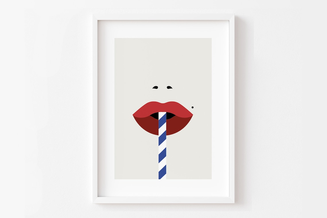 Lips and Straw 30x40cm Poster - Etsy