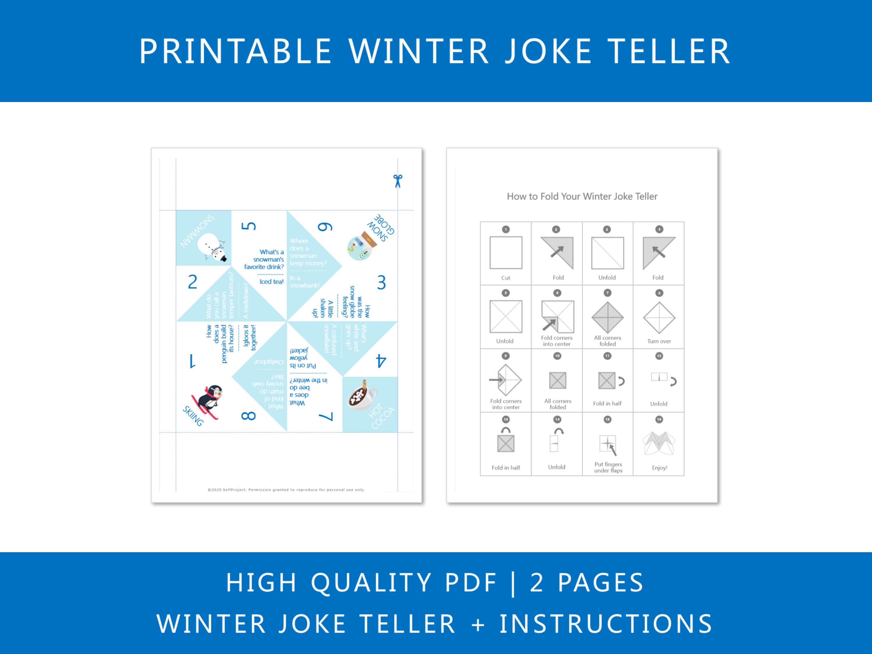 Winter Cootie Catcher, Winter Joke Teller, Printable Cootie Catcher ...