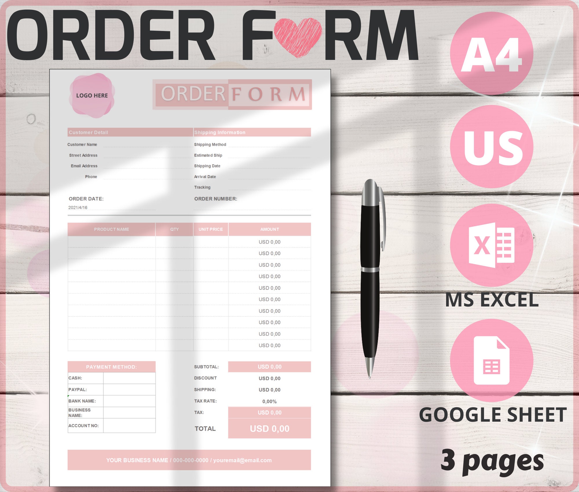 Order Form Excel Template