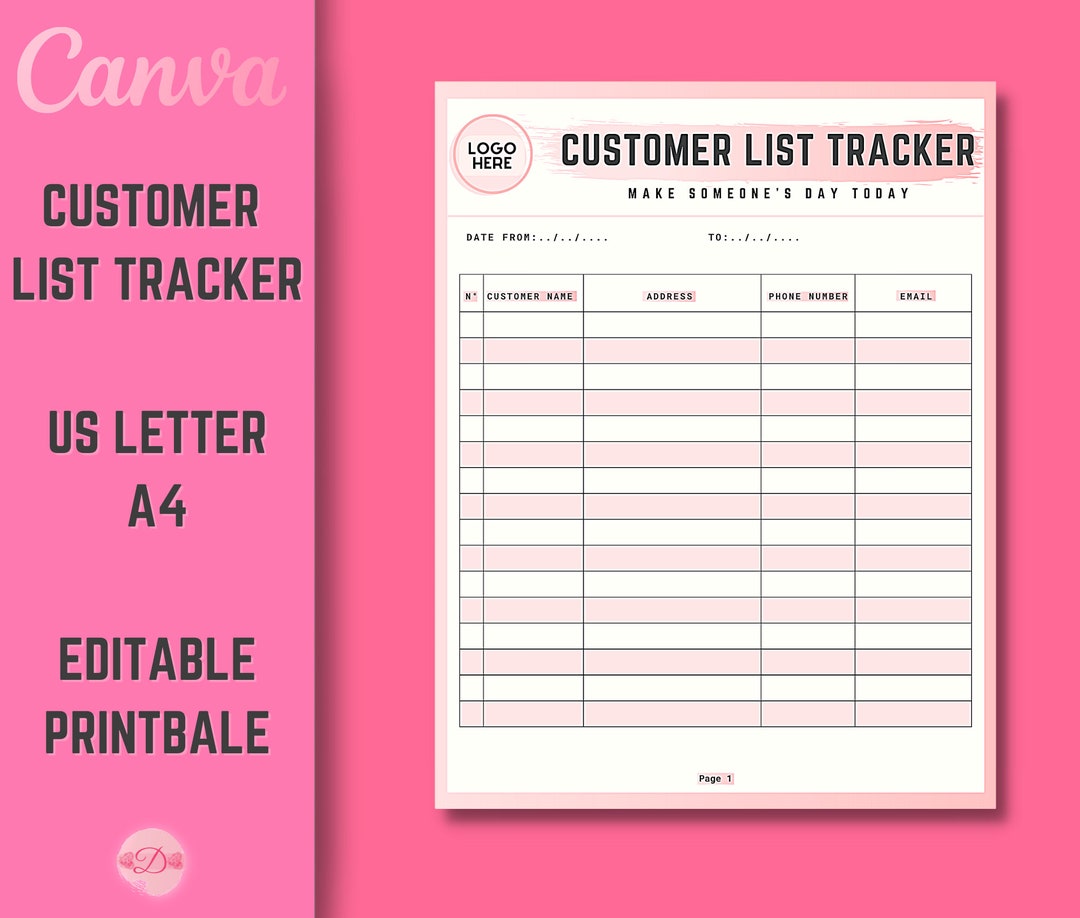 Pink Customer List Tracker Client List Tracker Customer List - Etsy