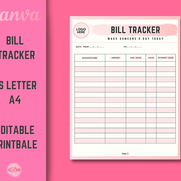 Pink Bill Template - Etsy
