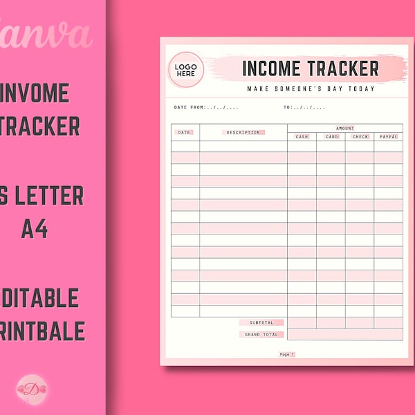 Income Tracker Printable - Etsy