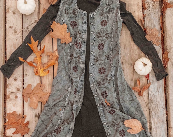 Bohemian Cottage Core Button Down Dress Duster, Embroidered Hippie ...