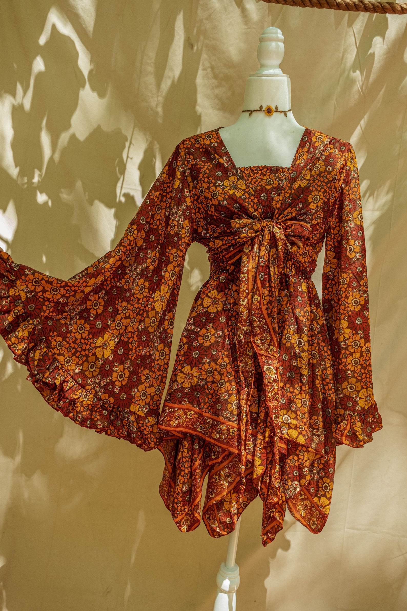 Hippie Boho 2 Piece Dress Outfit Set 70s Style Bell Sleeve - Etsy