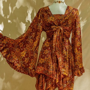 Hippie Boho 2 Piece Dress Outfit Set 70s Style Bell Sleeve - Etsy