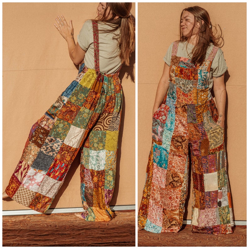 Hippie Boho Reversible Silk Patchwork Overalls Hippie 2 In 1 Etsy