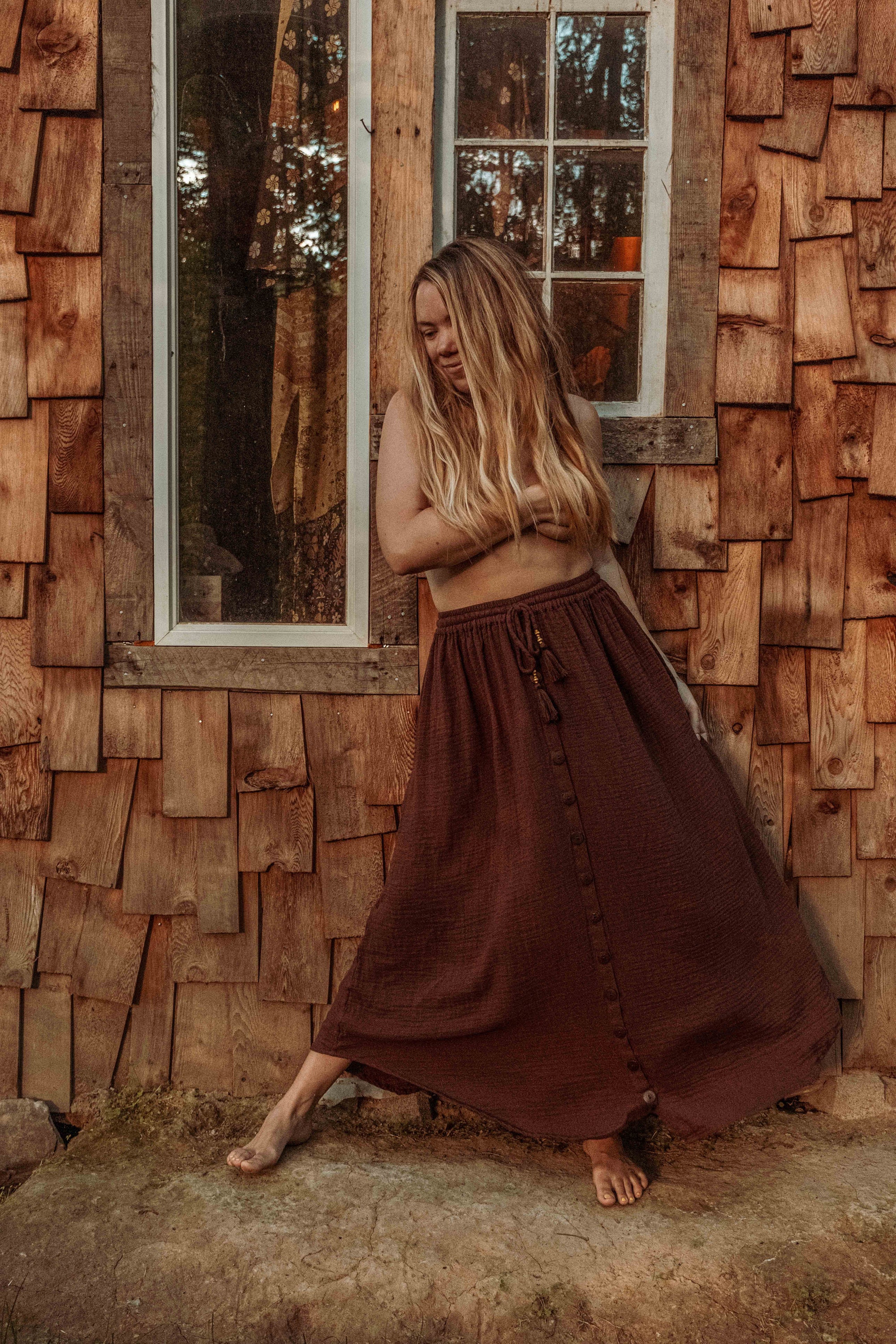 Beachy Boho Bamboo Organic Cotton Button Down Skirt, Bohemian Earthy ...