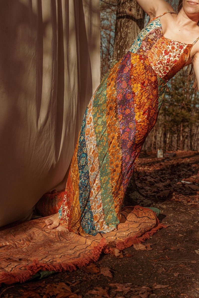 Bohemian Patchwork Rainbow Silk Dress Gorgeous Hippie Boho - Etsy