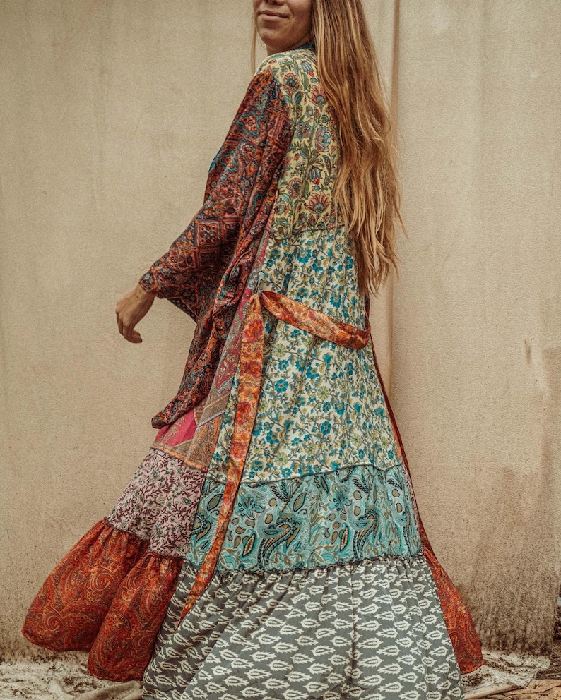 Hippie Bohemian Patchwork Silk Kimono Recycled Silk Bell - Etsy