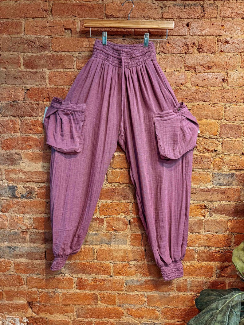ORGANIC Unisex Beachy Bohemian Cargo Jogger Pants, Bamboo Cotton Large ...