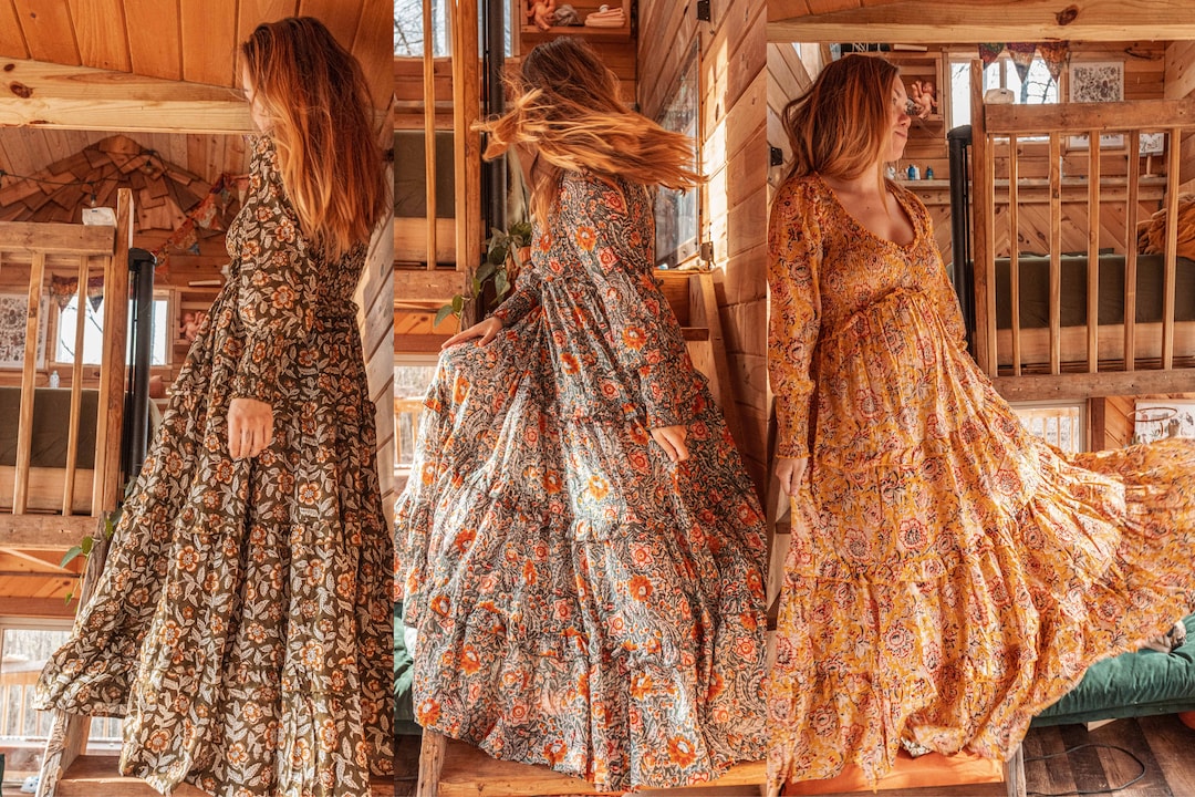 ORGANIC Bohemian Floral Hand Block Printed Maxi, Maternity Photoshoot ...