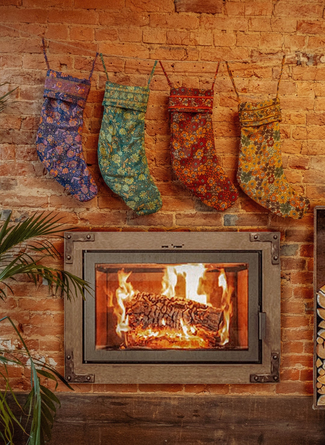 Handmade Bohemian Silk Christmas Stockings, Fireplace Mantel Decor ...