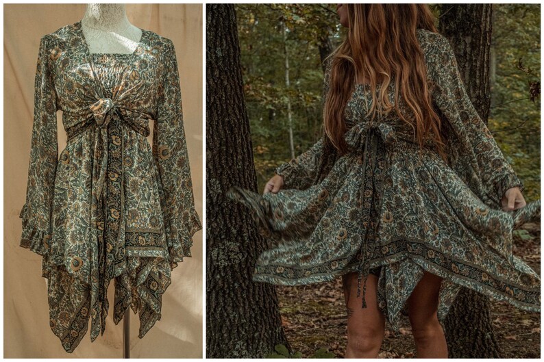 Hippie Boho 2 Piece Dress Outfit Set 70s Style Bell Sleeve - Etsy