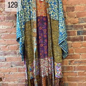 Hippie Bohemian Patchwork Silk Kimono, Choose Your Color, Recycled Silk ...