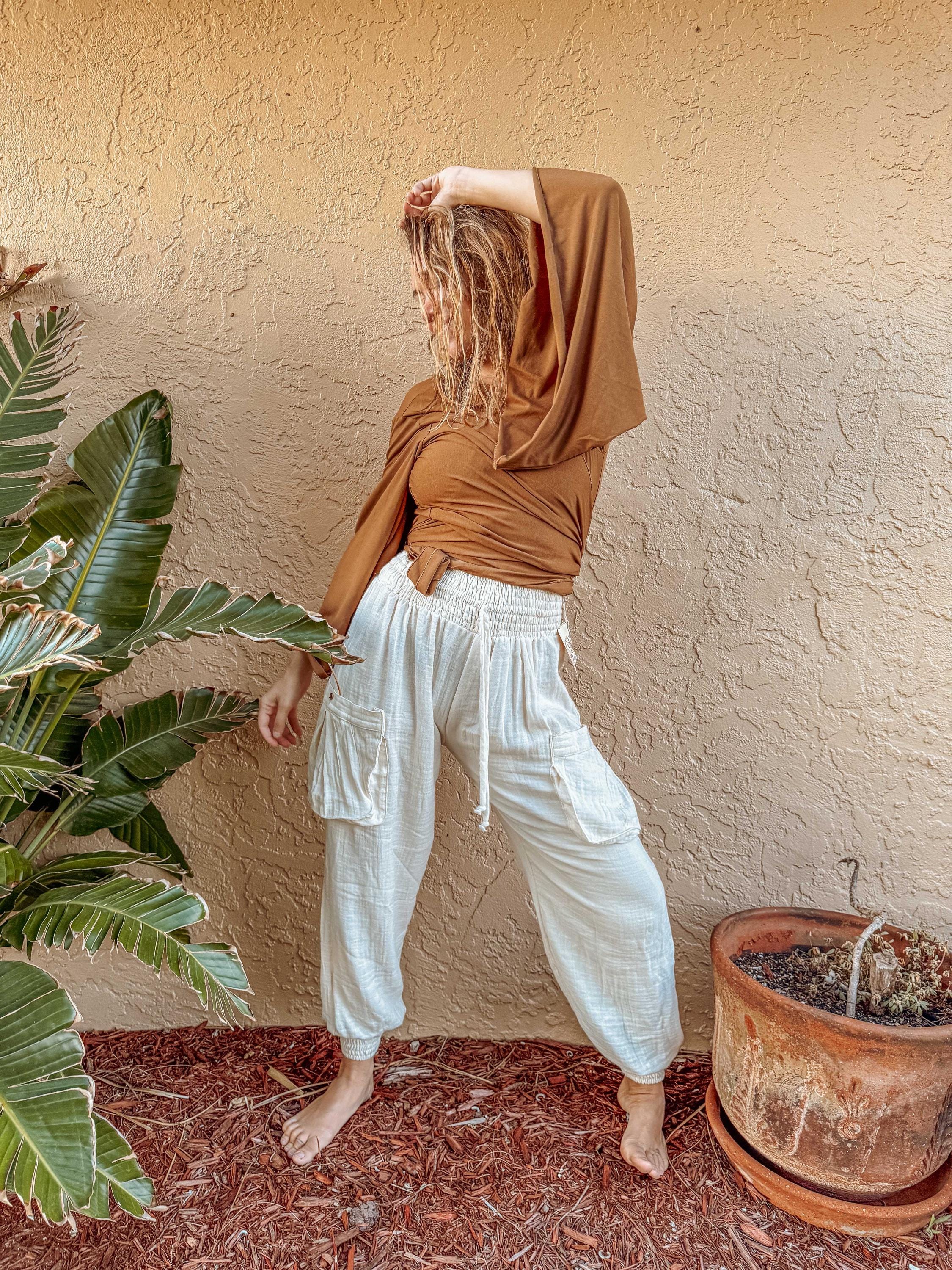 ORGANIC Unisex Beachy Bohemian Cargo Jogger Pants, Bamboo Cotton Large ...