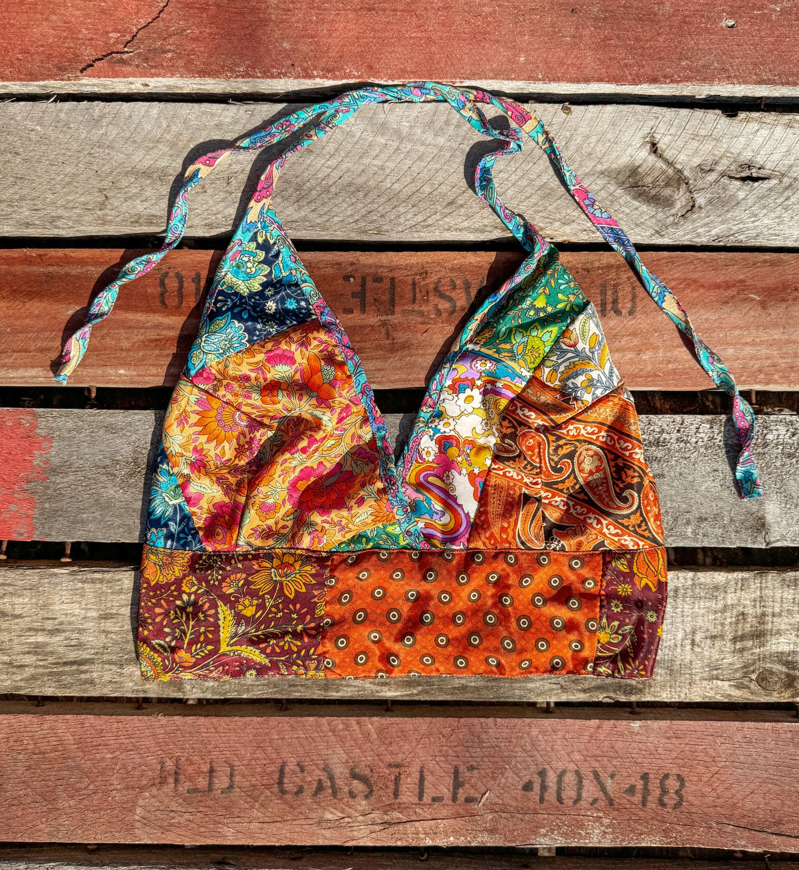 Hippie Boho Festival Recycled Patchwork Bralette, Summer Colorful Bra ...