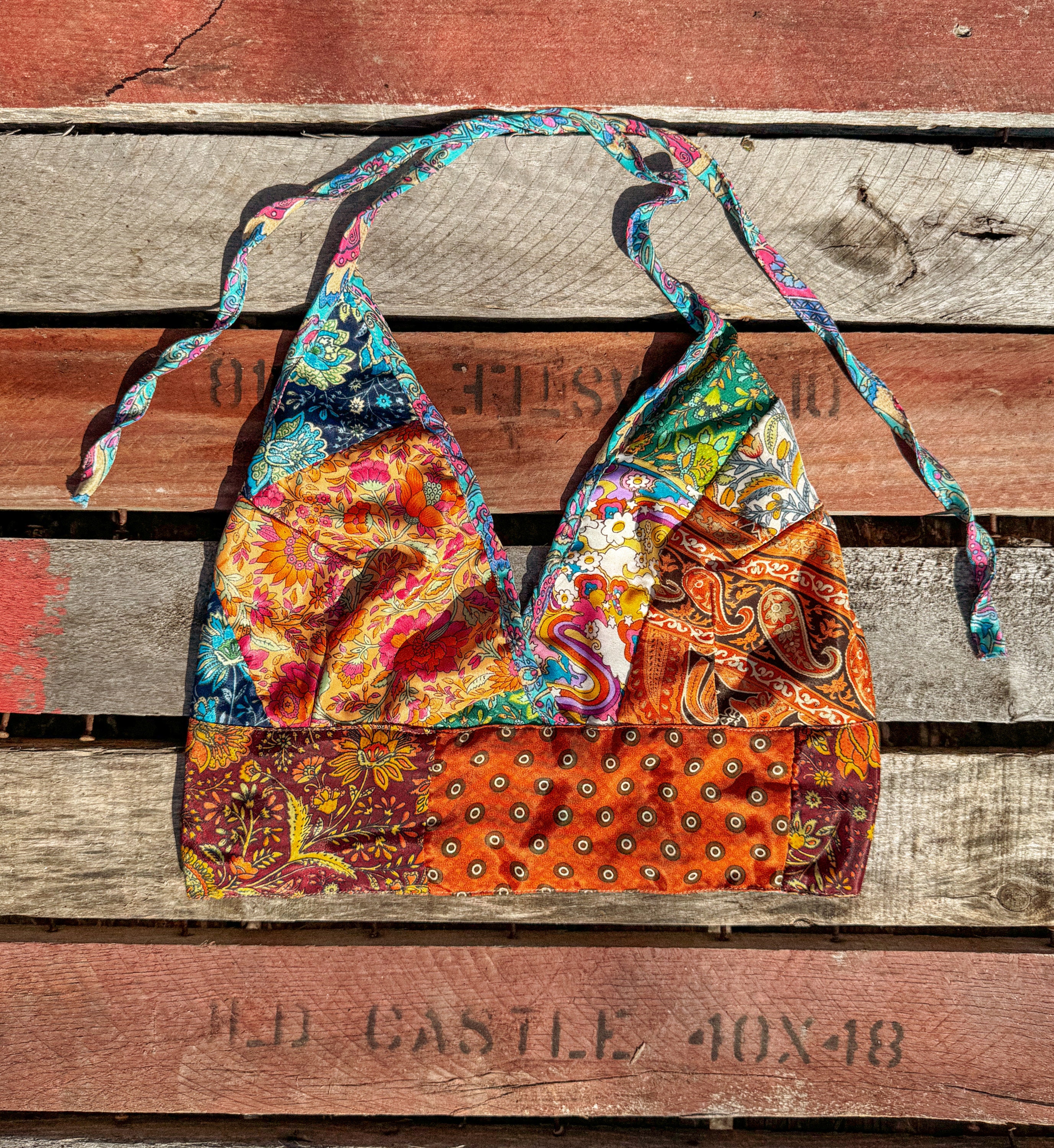 Hippie Boho Festival Recycled Patchwork Bralette, Summer Colorful Bra ...