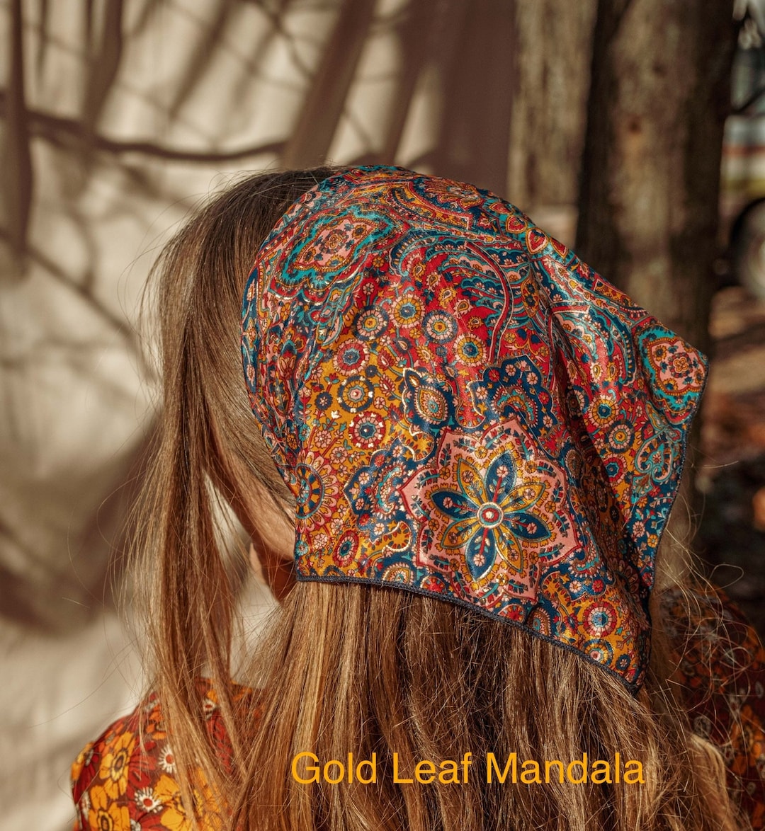 Silk Hippie Boho Bandana, Unique Square Head Scarf, Bohemian Hair Wrap ...