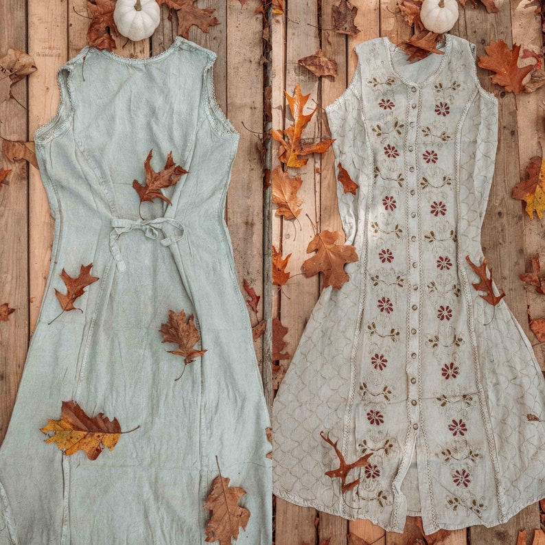 Bohemian Cottage Core Button Down Dress Duster, Embroidered Hippie ...