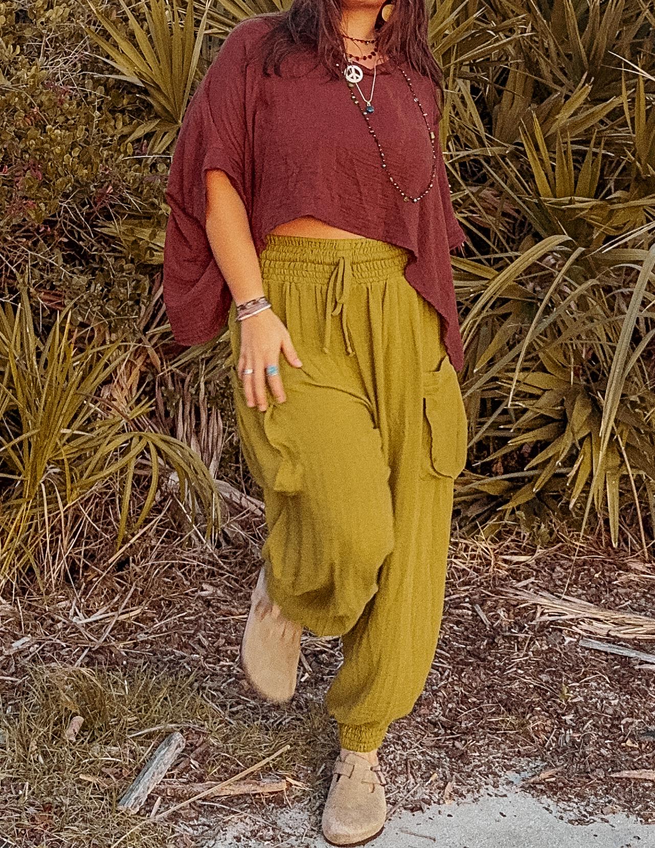 ORGANIC Unisex Beachy Bohemian Cargo Jogger Pants, Bamboo Cotton Large ...