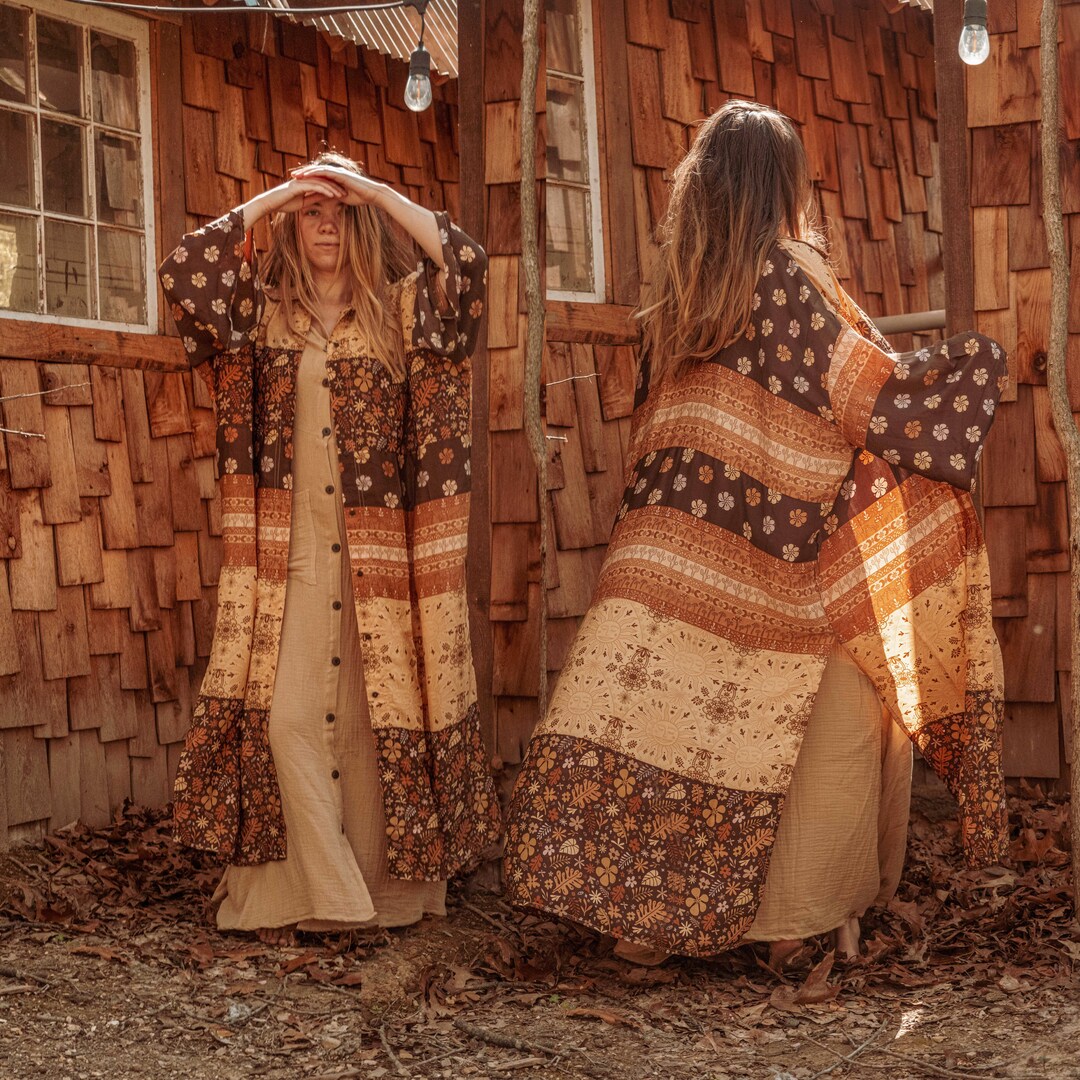 Boho Desert Solstice Sun Moon Maxi Shirt Dress, Neutral Patch Bohemian ...