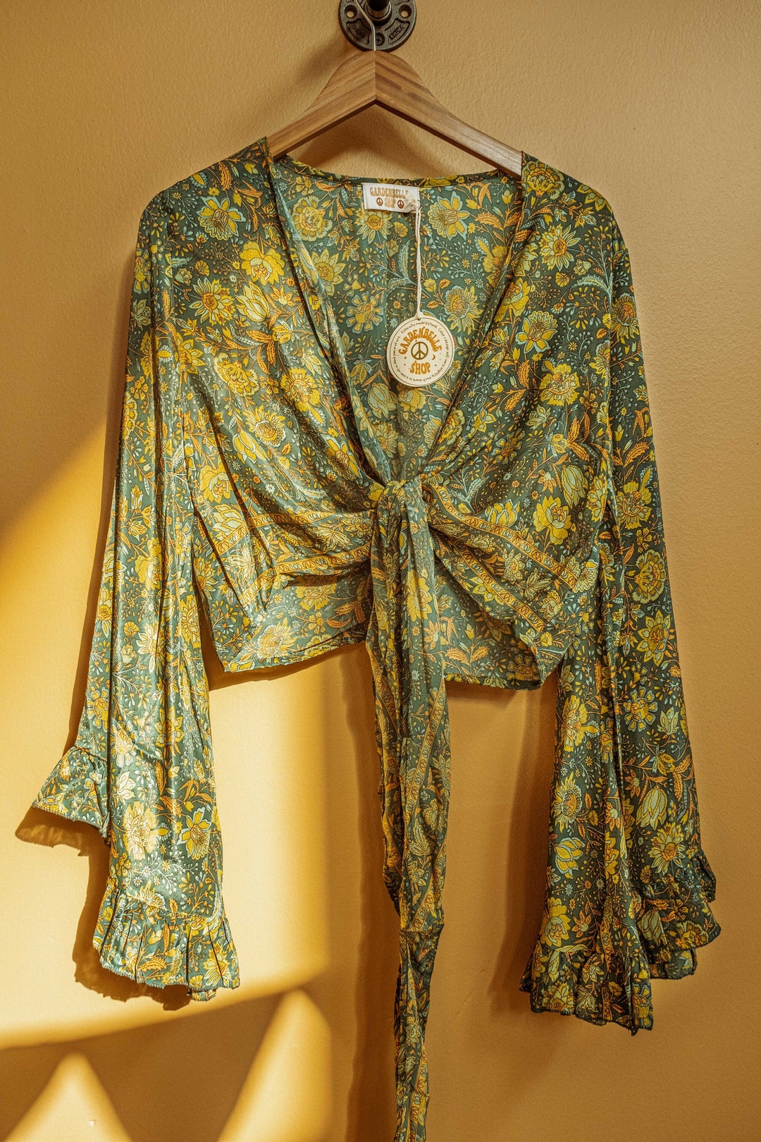 3-way Bell Sleeve Tie Front Hippie Boho Wrap Top, 70s Style Clothing ...