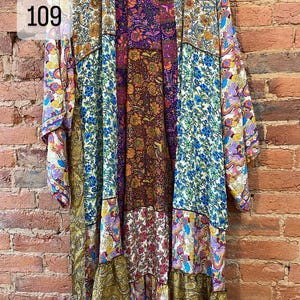 Hippie Bohemian Patchwork Silk Kimono, Choose Your Color, Recycled Silk ...