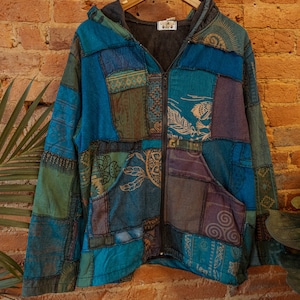 Men’s Women’s Unisex Hippie Patchwork Jacket, Recycled Fleece Lined ...