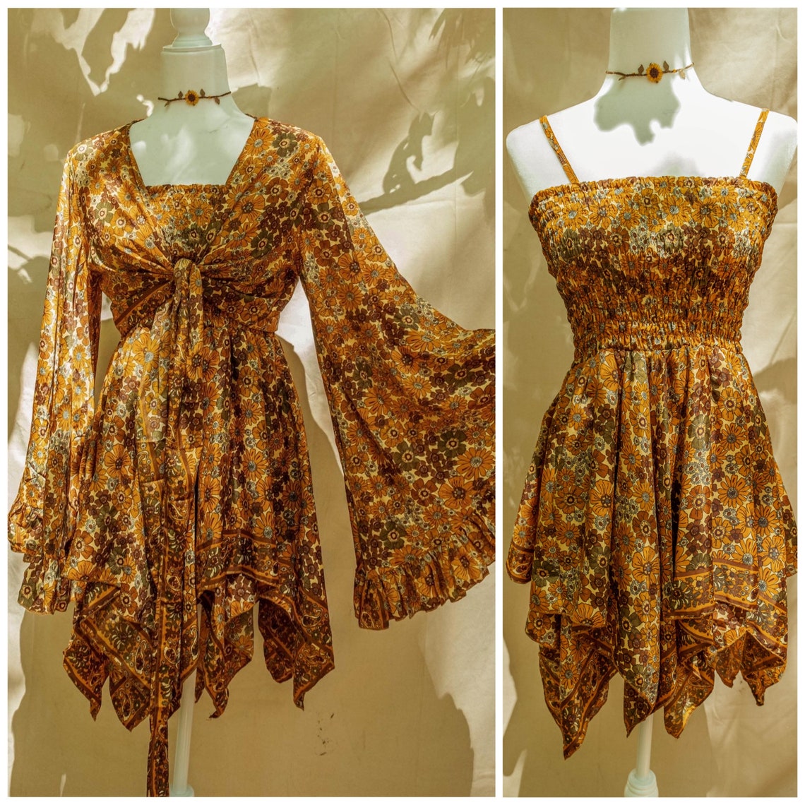 Hippie Boho 2 Piece Dress Outfit Set 70s Style Bell Sleeve - Etsy