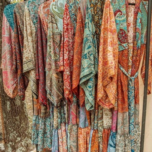 Hippie Bohemian Patchwork Silk Kimono Recycled Silk Bell - Etsy