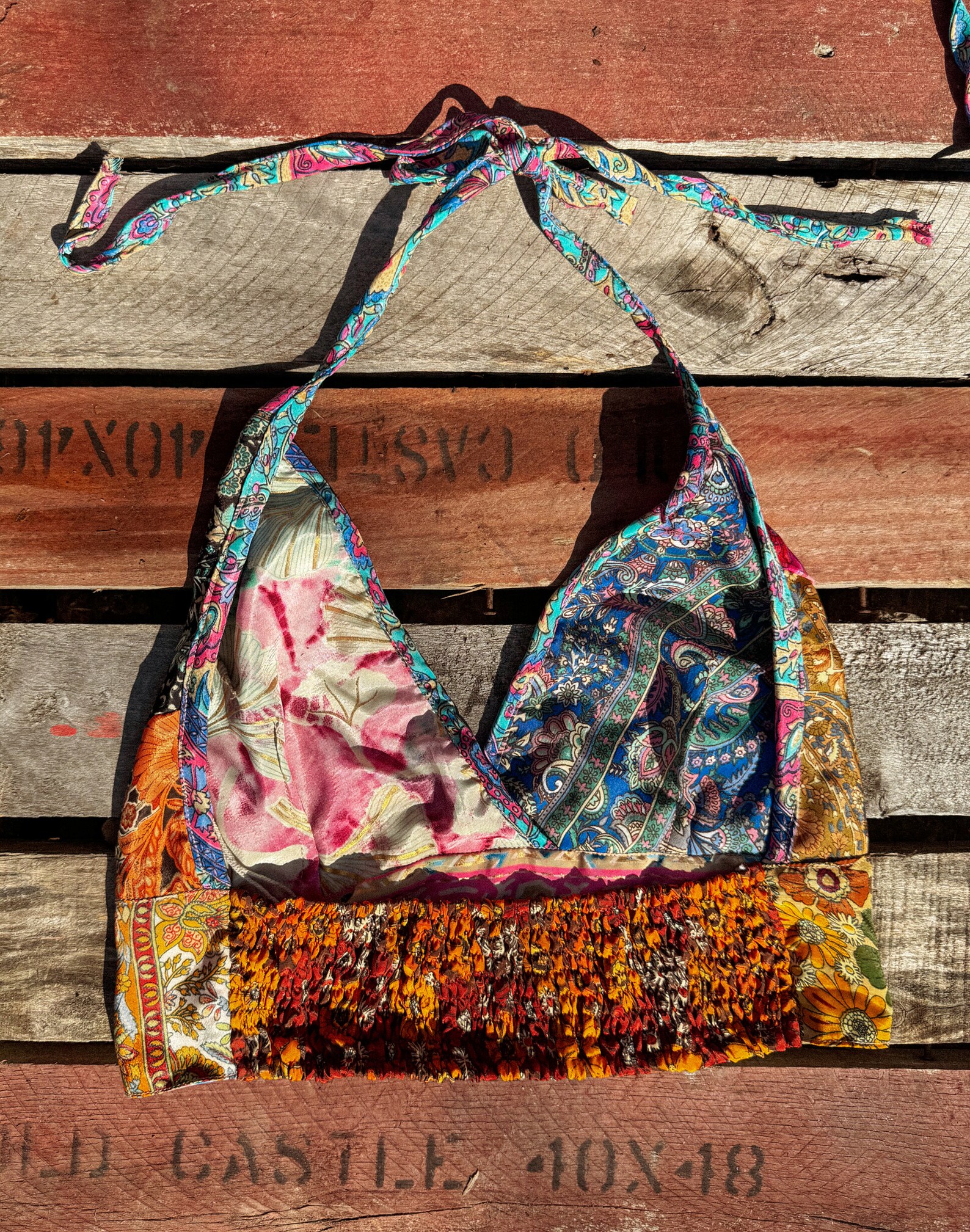 Hippie Boho Festival Recycled Patchwork Bralette, Summer Colorful Bra ...