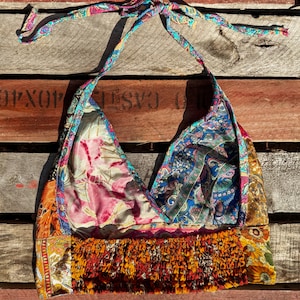 Hippie Boho Festival Recycled Patchwork Bralette, Summer Colorful Bra ...