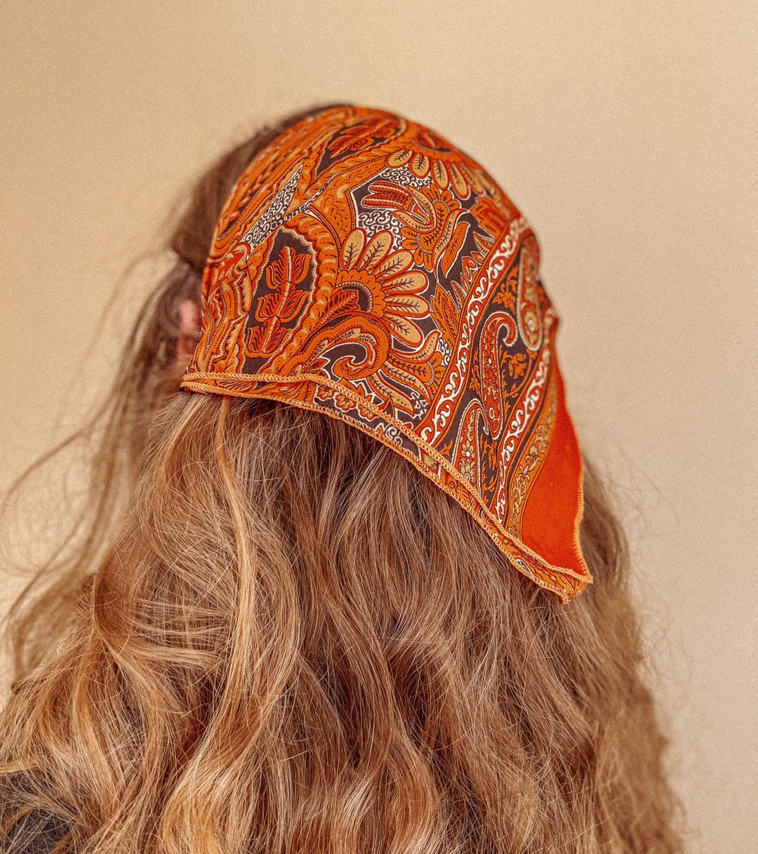 Hippie Boho Silk Bandana, Square Head Scarf, Bohemian Hair Wrap, Hippie ...