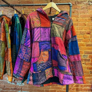 Men’s Women’s Unisex Hippie Patchwork Jacket, Recycled Fleece Lined ...