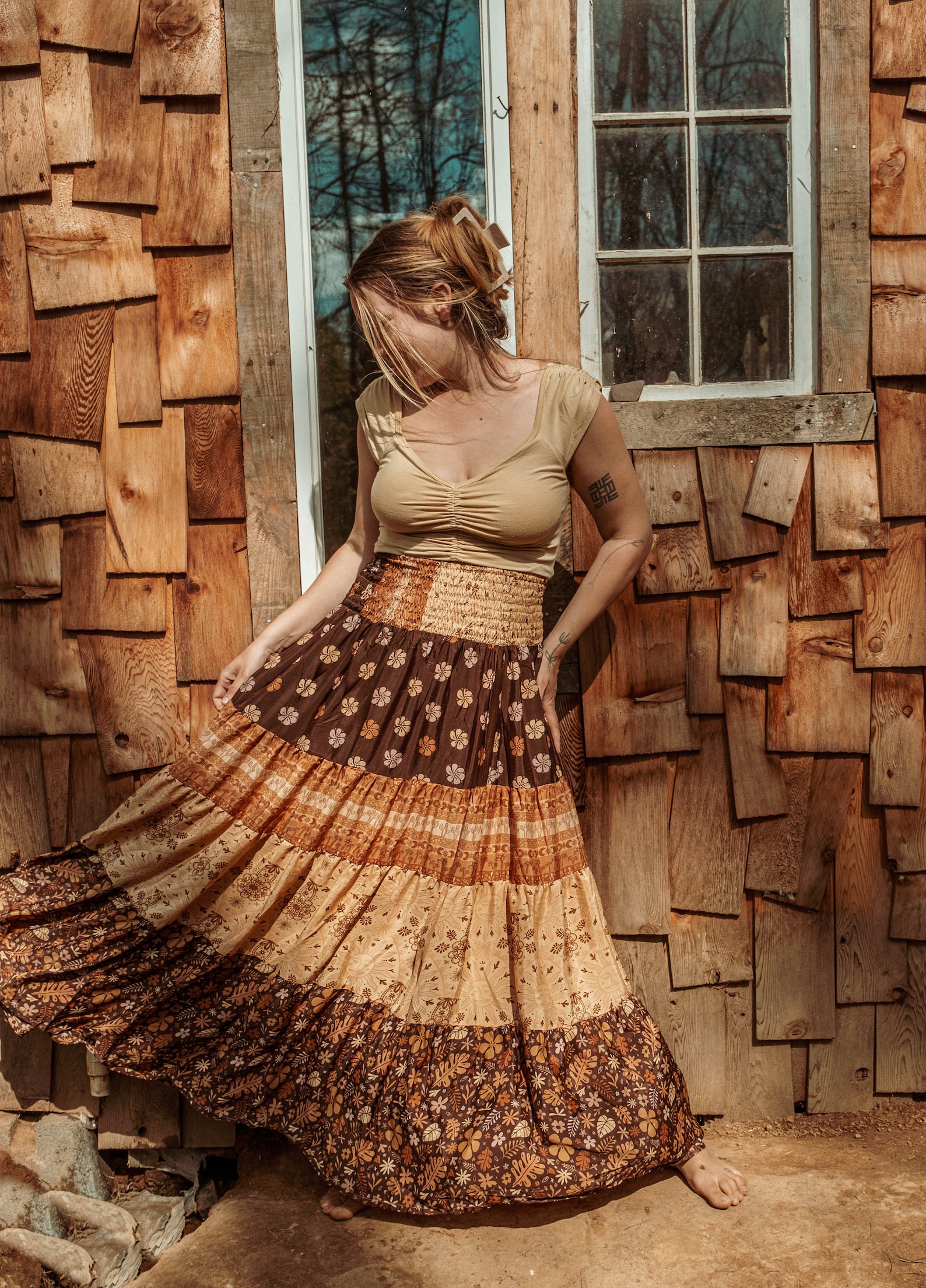 Bohemian Desert Solstice Tiered Soft Maxi Skirt, Hippie Boho Style Sun ...