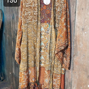 Golden Hour Hippie Bohemian Patchwork Silk Kimono, Recycled Silk Bell ...