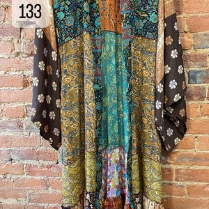 Hippie Bohemian Patchwork Silk Kimono, Choose Your Color, Recycled Silk ...