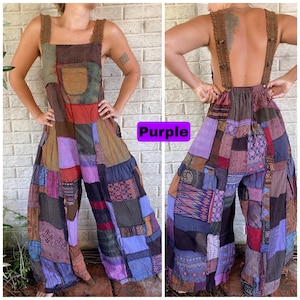 Hippie Patchwork Baggy Wide Leg Overalls Unisex, Festival Jumper ...