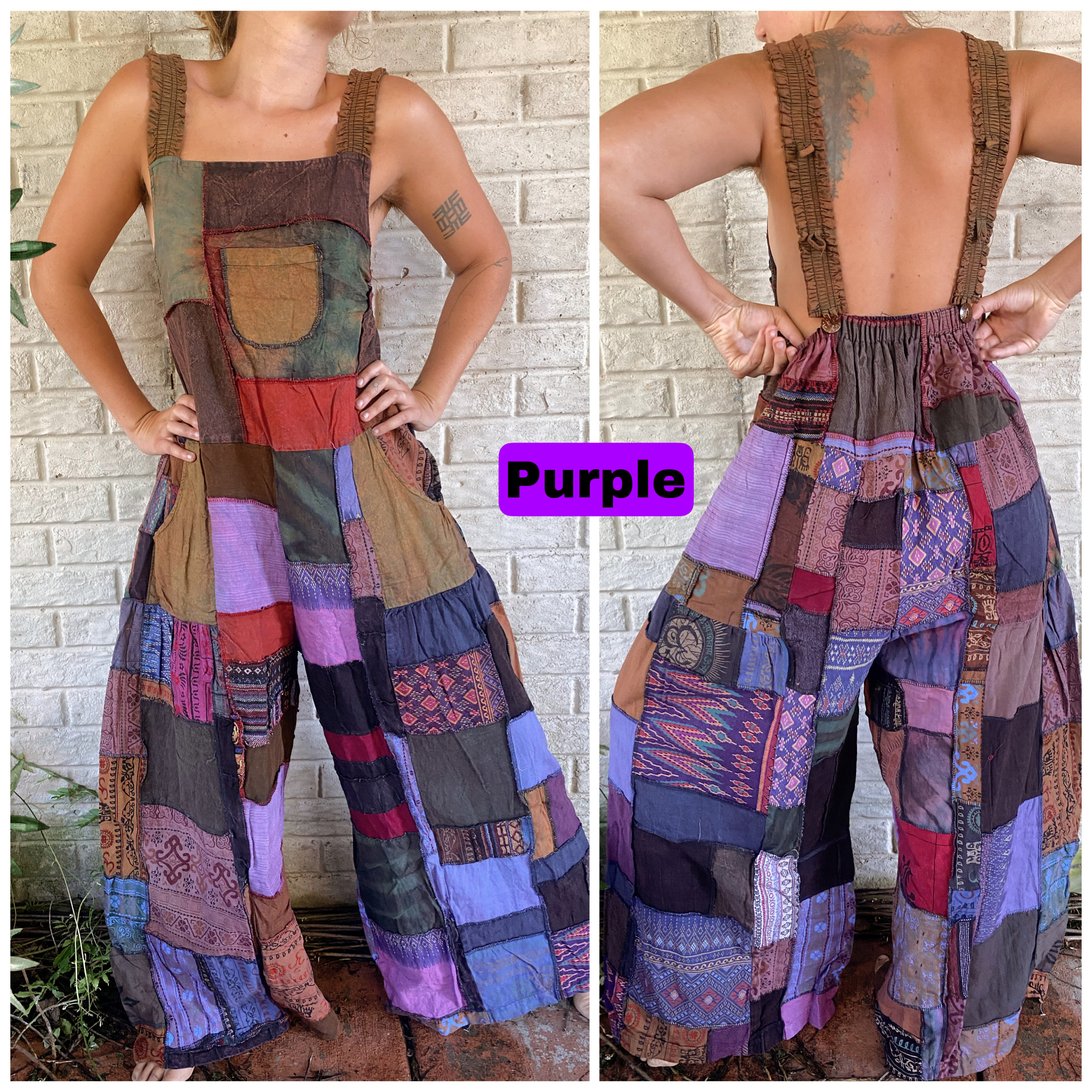 Hippie Patchwork Baggy Wide Leg Overalls Unisex Festival - Etsy